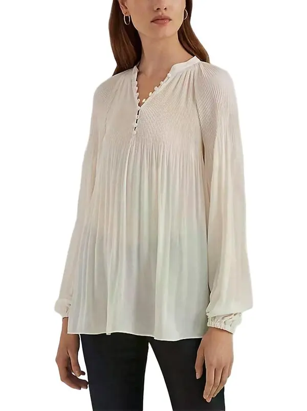 Ralph Lauren Pleated Long-sleeve Blouse - Neutrals