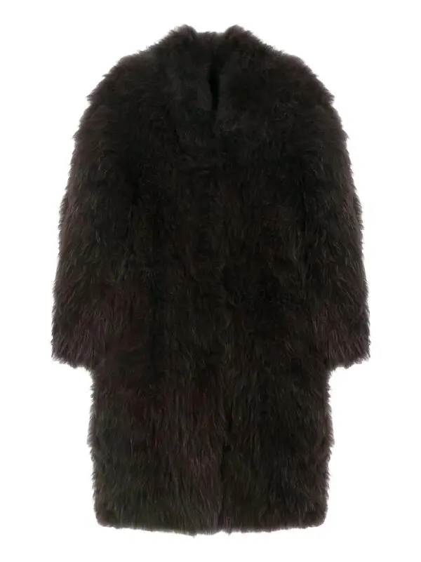 LISKA Single-breasted Shearling Coat - Brown