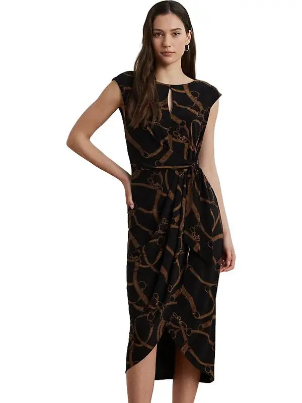 Ralph Lauren Belting-print Jersey Tie-front Dress - Black Tan