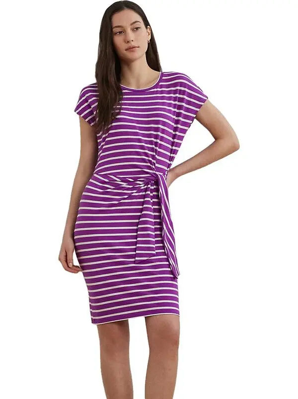 Ralph Lauren Striped Tie-front Jersey Dress - Purple Dawn/white