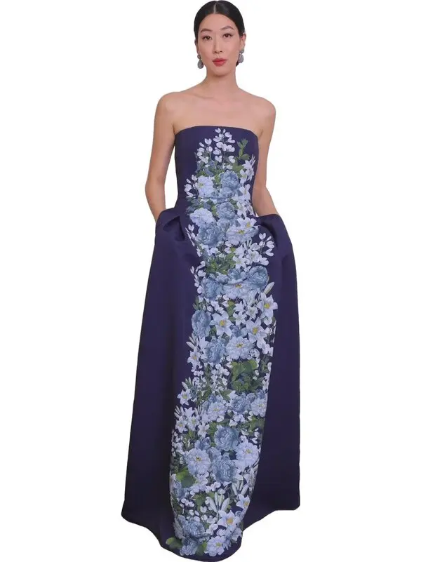 Sachin & Babi Larisa Fit And Flare Gown - Navy Cascade