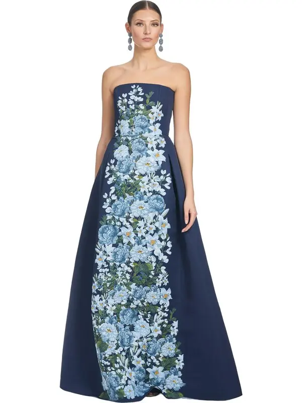 Sachin & Babi Larisa Fit And Flare Gown - Navy Cascade