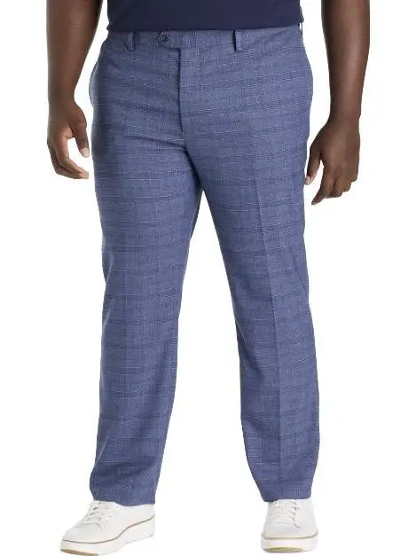 OAK HILL BY DXL Big & Tall Waist-relaxer Plaid Flat-front Dress Pants - Blue