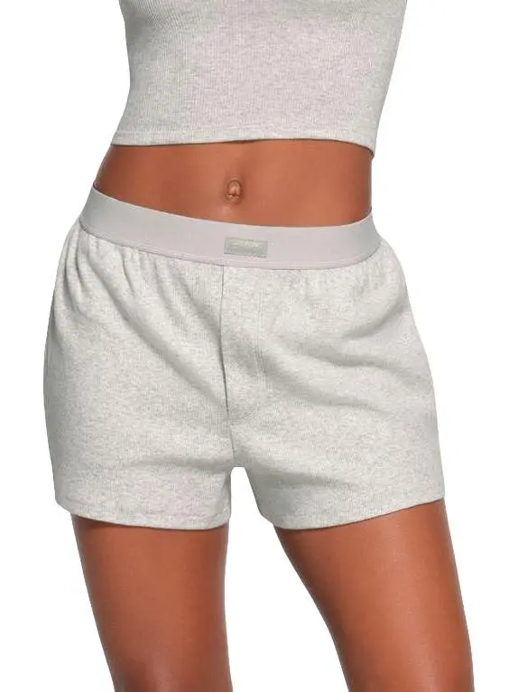 SKIMS Rib Stretch Cotton Loose Boxers - Light Heather Grey