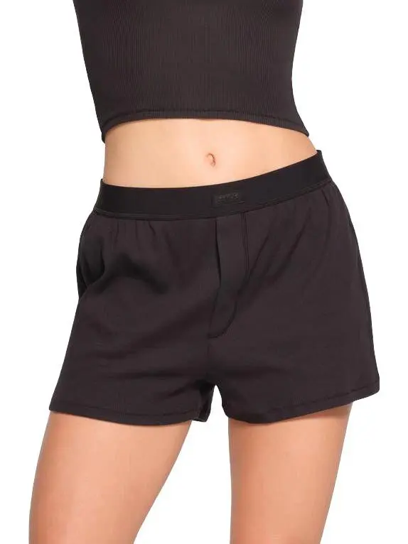 SKIMS Rib Stretch Cotton Loose Boxers - Soot