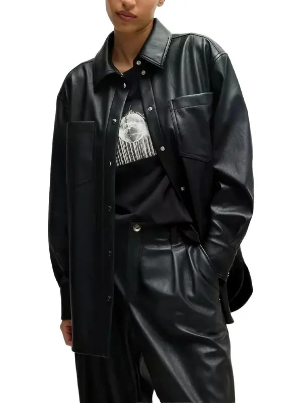 BOSS Faux-leather Overshirt - Black