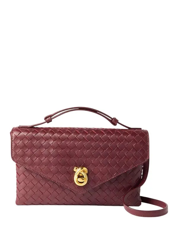 Bottega Veneta Knot Lock Intrecciato Leather Shoulder Bag - Burgundy