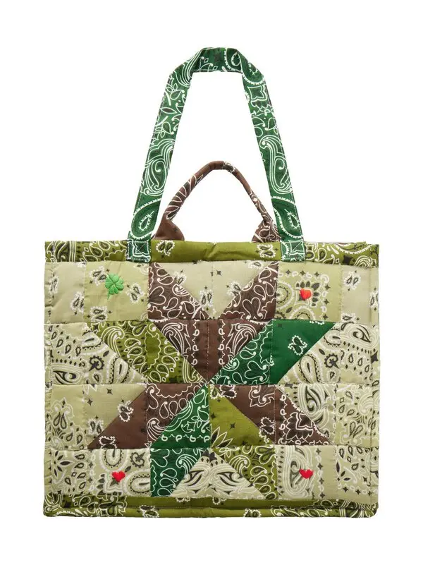 CALL IT BY YOUR NAME Cabas Maxi Embroidered Patchwork Tote - Green