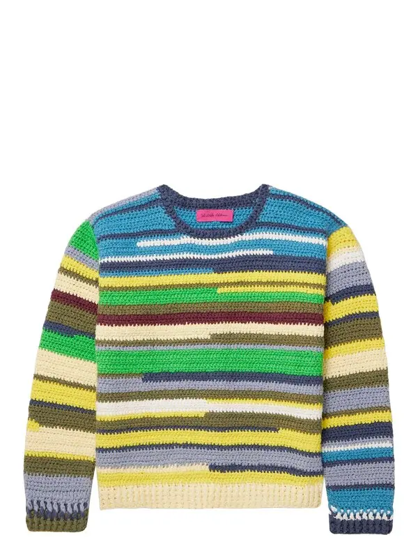 THE ELDER STATESMAN Striped Crocheted Cotton Sweater - Yellow