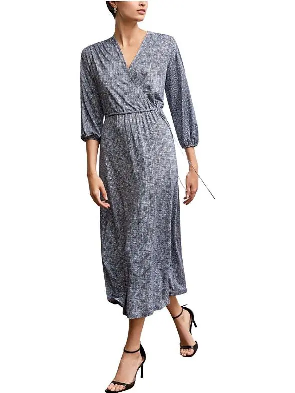 M.M.LAFLEUR Hope Wrap Printed Jersey Dress - Blueprint Sketch