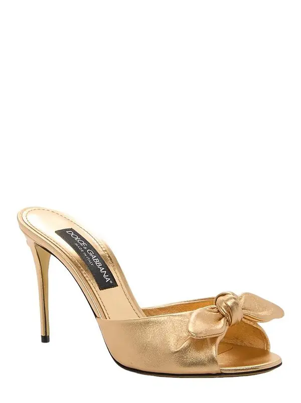 Dolce & Gabbana Metallic Leather Bow High Heel Sandals - Gold