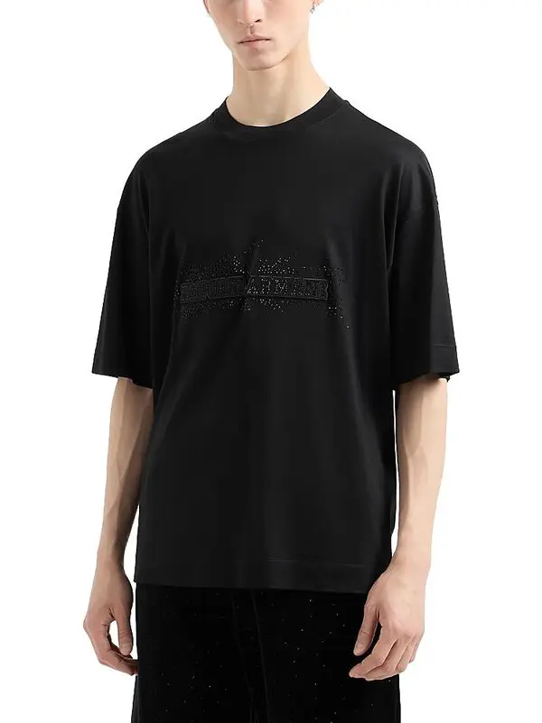 Emporio Armani Rhinestone Embellished Logo Tee - Black