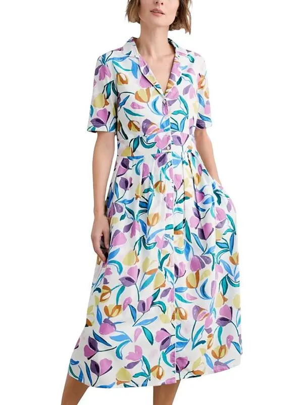 SEASALT CORNWALL Charlotte Shirt Dress - Collaged Tulips Chalk