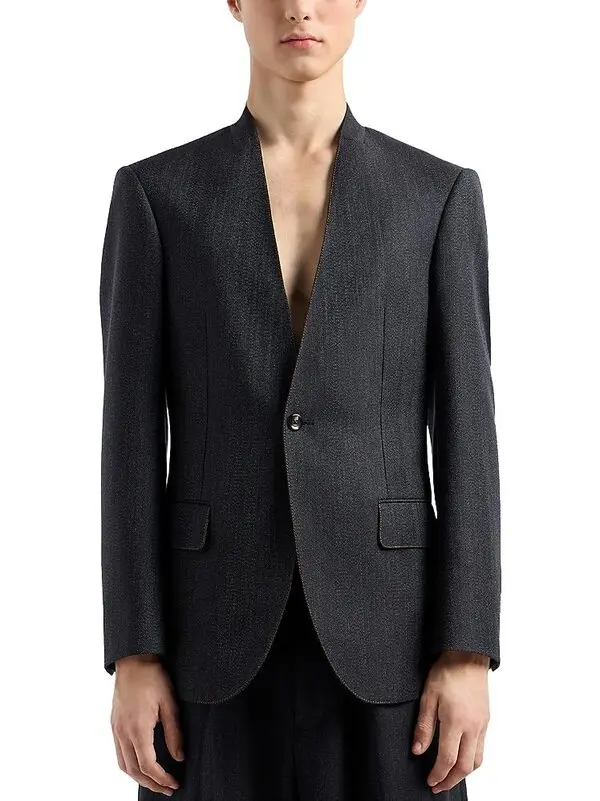 Emporio Armani Modern Fit Mouline Wool Blend Jacket - Blue Navy