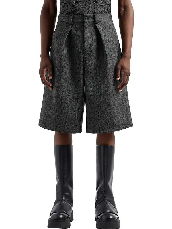 Emporio Armani Wool Jacquard Pleated Bermuda Shorts - Solid Dark