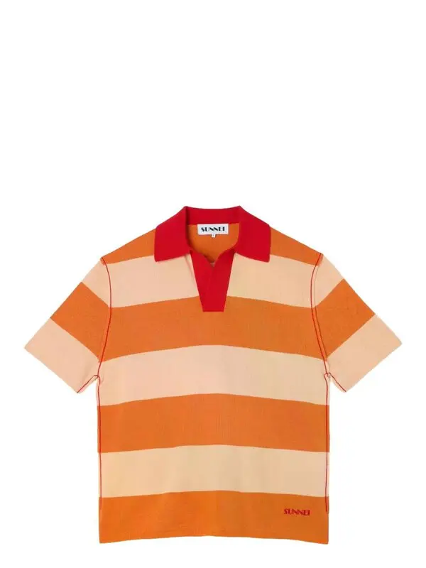 Sunnei Striped Short-sleeve Polo Shirt - Orange