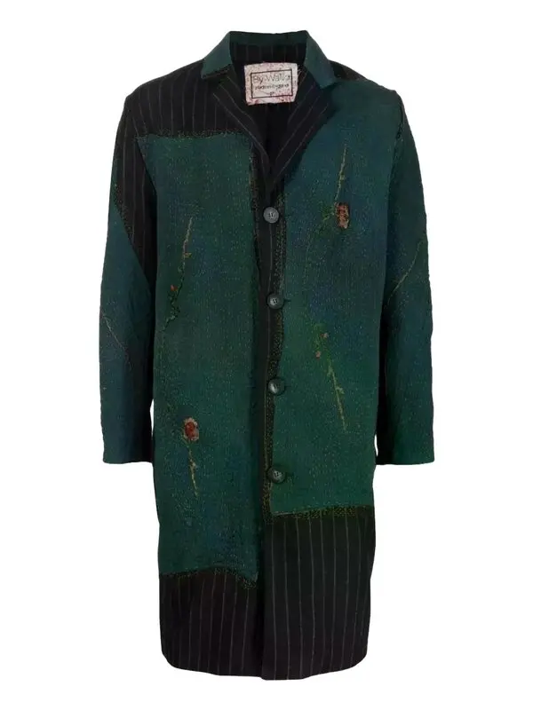 By Walid Patchwork Button-up Coat - Green