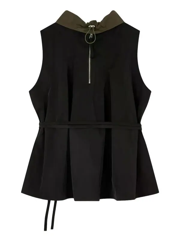 STUDIO TOMBOY Plissé Peplum Sleeveless Top - Black