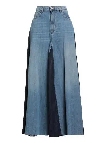 MANILA GRACE Flared Denim Skirt With Pinstriped Details - Blue