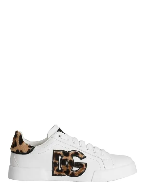 Dolce & Gabbana Leopard Print Logo Sneakers - White