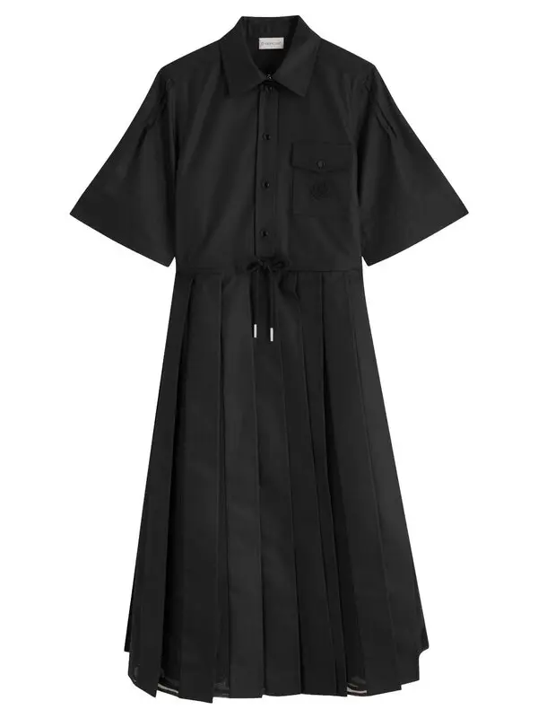 Moncler Pleated Cotton-blend Midi Shirt Dress - Black