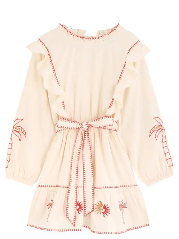 NEVER FULLY DRESSED Pollenca Embroidered Cotton Mini Dress - White