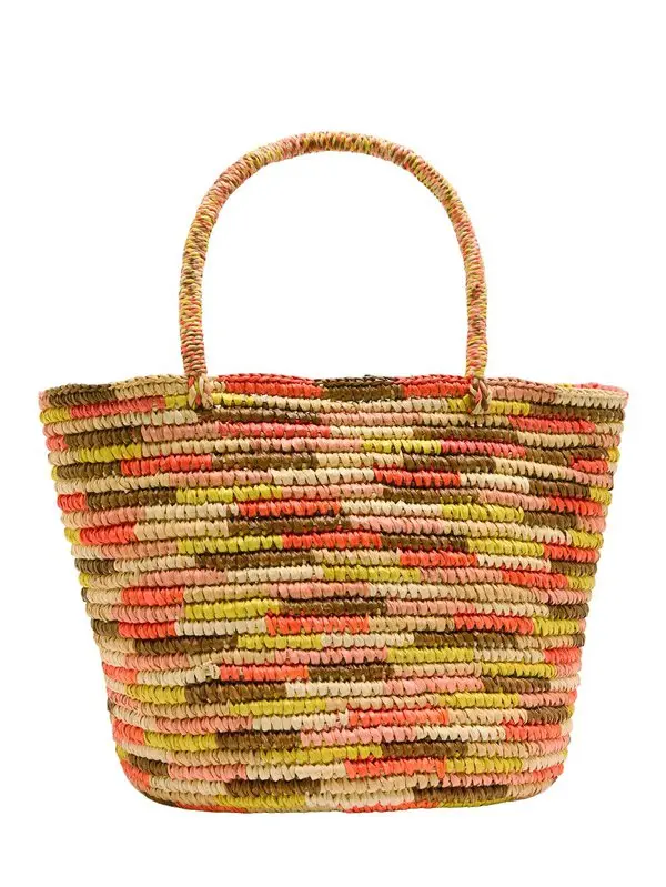 SENSI STUDIO Woven Striped Straw Tote - Multicoloured
