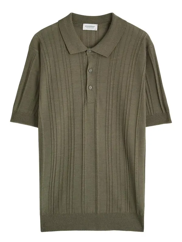 John Smedley Jaxen Ribbed Wool Polo Shirt - Khaki