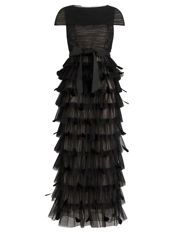 Huishan Zhang Michelle Feather-embellished Tulle Midi Dress - Black