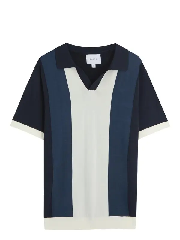 RAITH Campi Colour Block Fine-knit Polo Shirt - Navy
