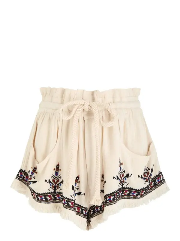 Isabel Marant Kriss Embroidered Woven Shorts - Ecru