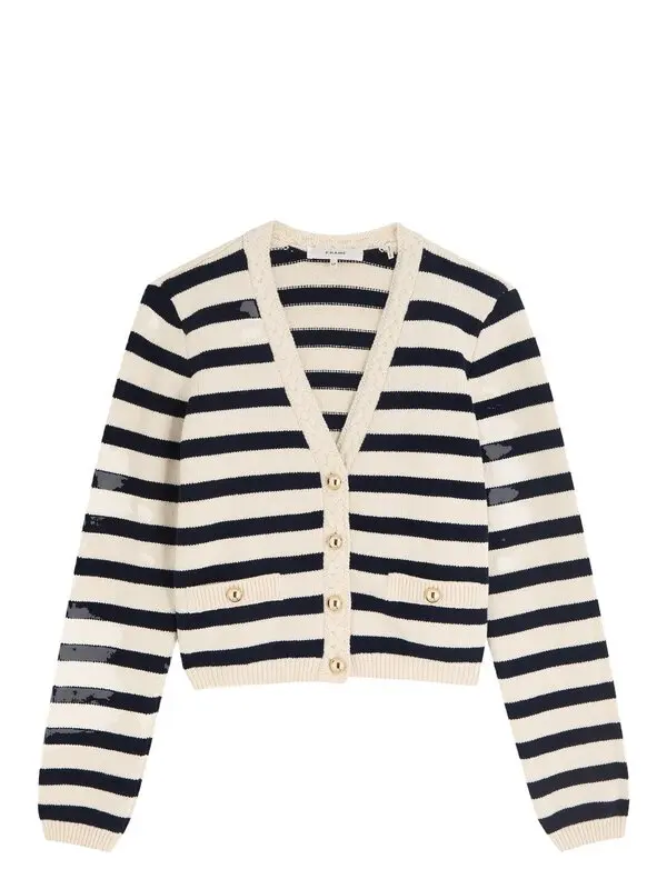 FRAME Striped Intarsia Knit Cardigan - Navy