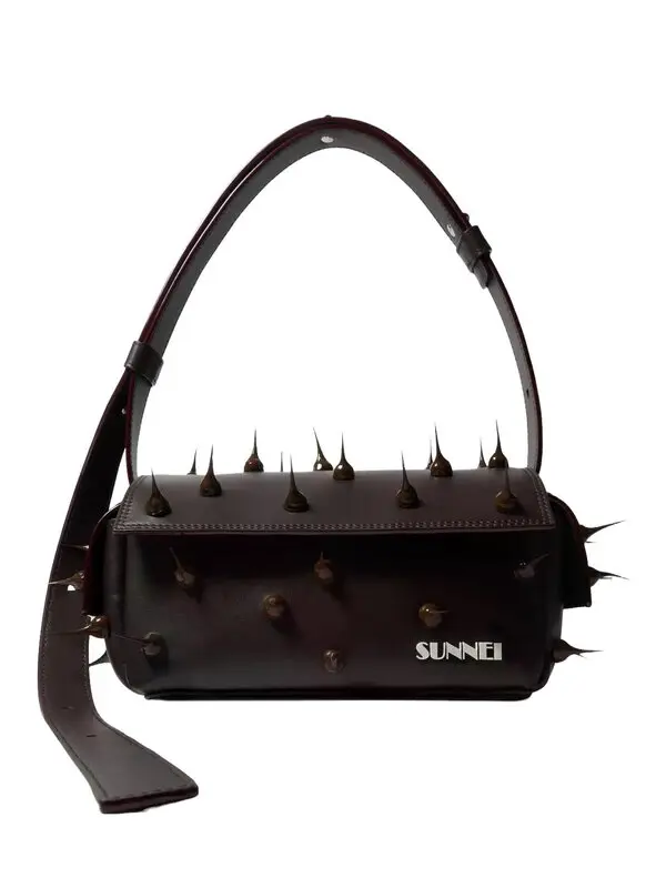 Sunnei Small Spiky Labauletto Leather Shoulder Bag - Brown