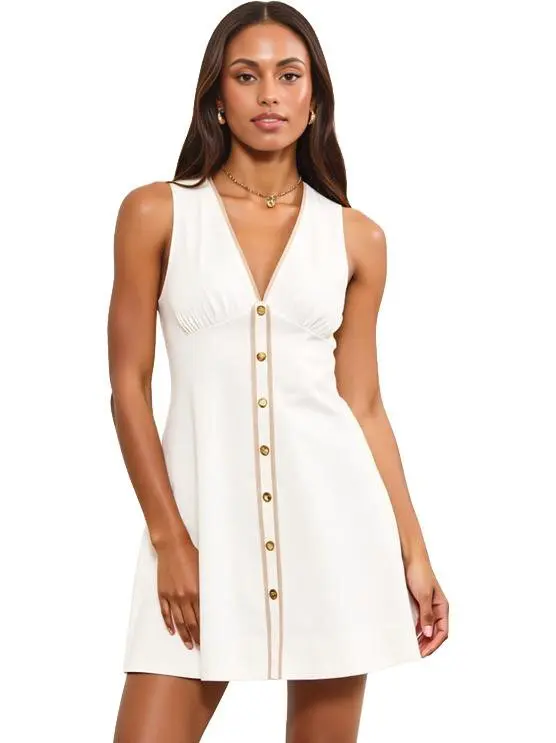 MODENAIRE V-neck Sleeveless Mini Dress - White