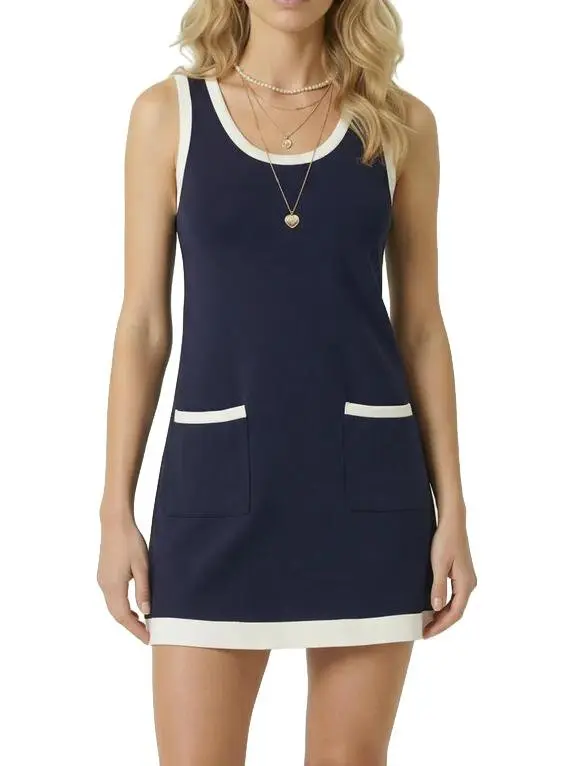 MODENAIRE Sleeveless Knit Mini Dress With Pockets - Navy Blue