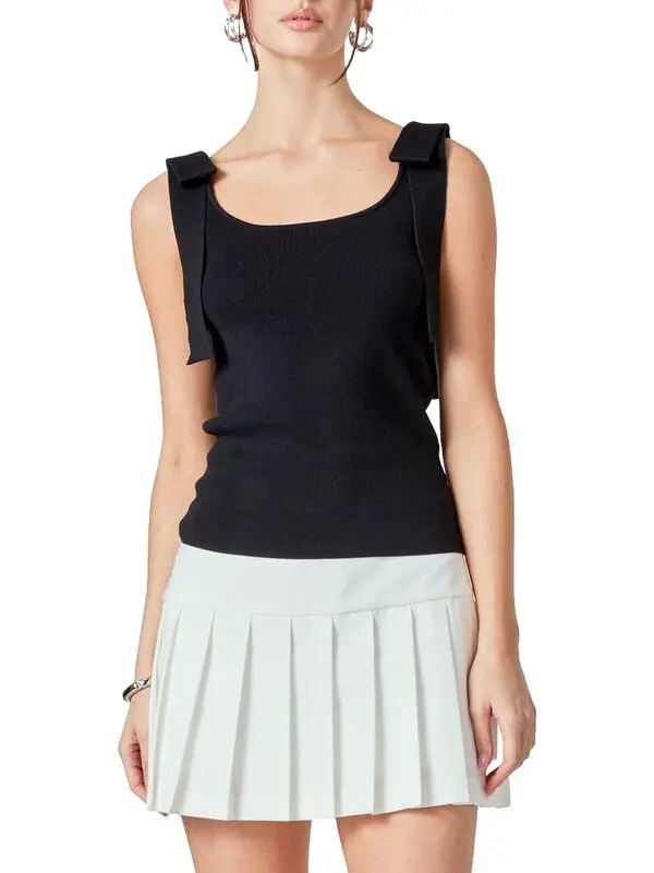 Endless Rose Ribbed Tank With Bow Straps - Black
