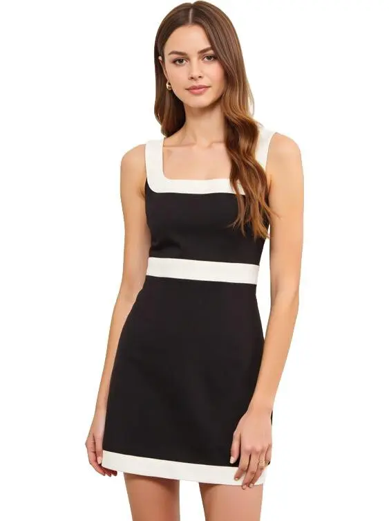 MODENAIRE Sleeveless Mini Dress With Contrast Trim - Black / White