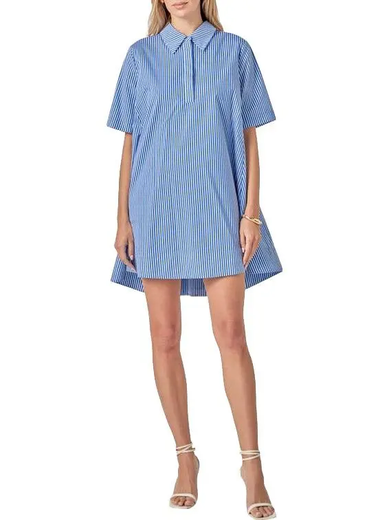 English Factory Short Sleeve A-line Shirt Dress - Blue Stripe