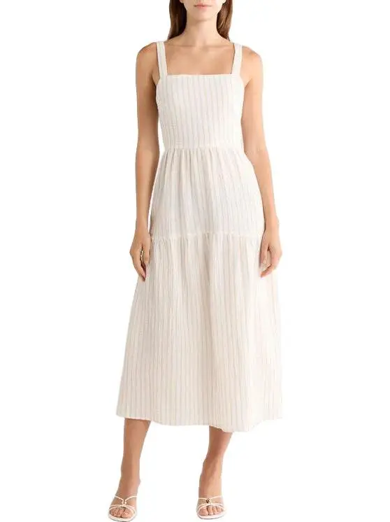 FAVORITE DAUGHTER Cotton Midi Dress - Light Khaki Stripe