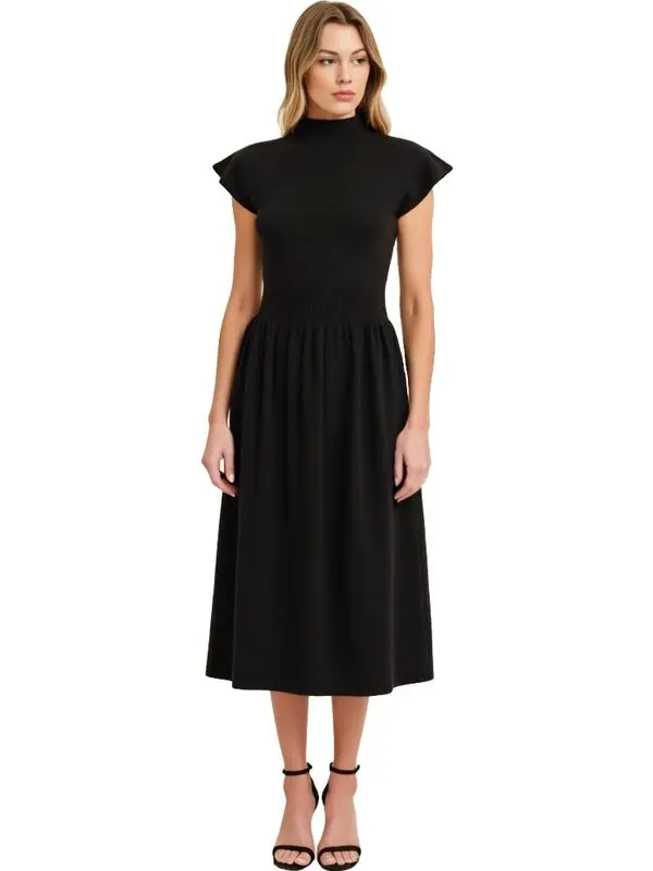 MODENAIRE Scallop Edge Sleeveless Knit Midi Dress - Black