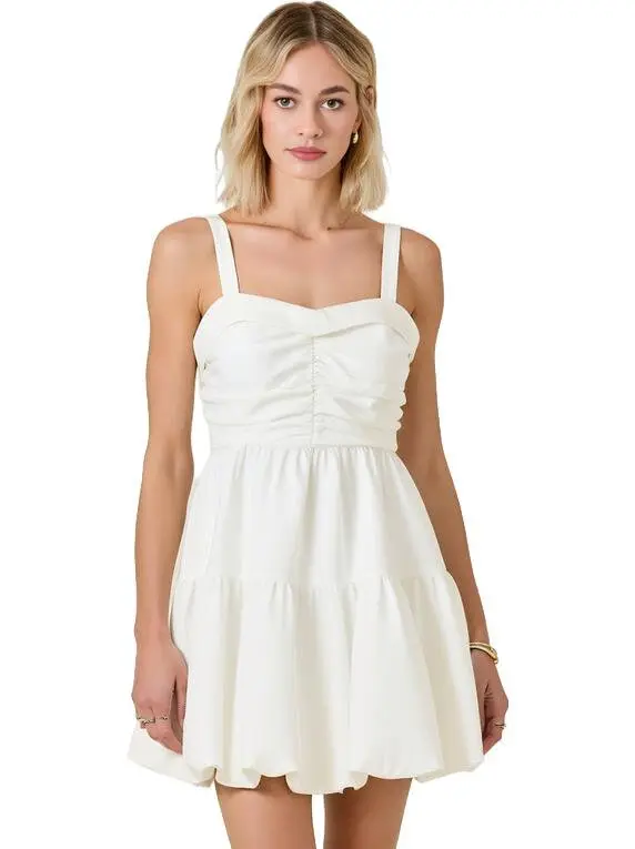 MODENAIRE Ruched Sweetheart Neck Mini Dress - White