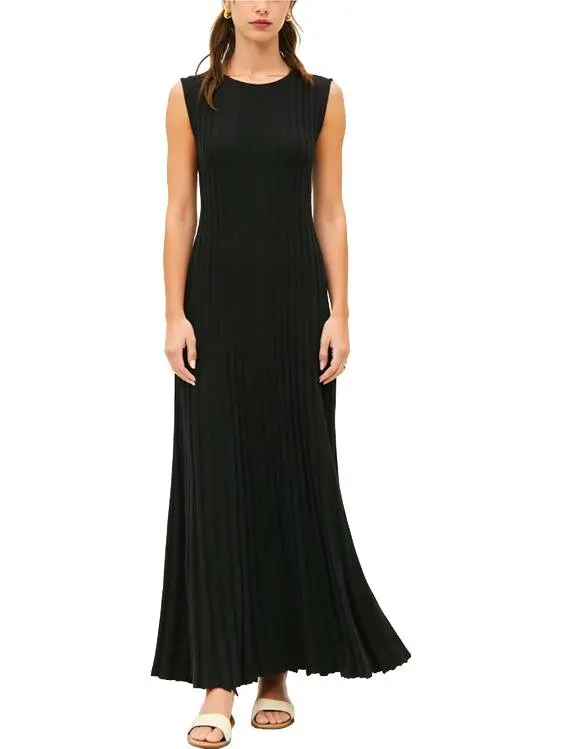 MODENAIRE Sleeveless Ribbed Knit Maxi Dress With Pleated Skirt - Black
