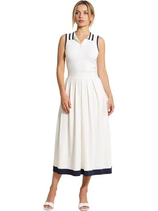 MODENAIRE Sleeveless Knit Midi Dress With Contrast Details - White