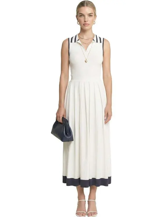 MODENAIRE Sleeveless Knit Midi Dress With Contrast Details - White