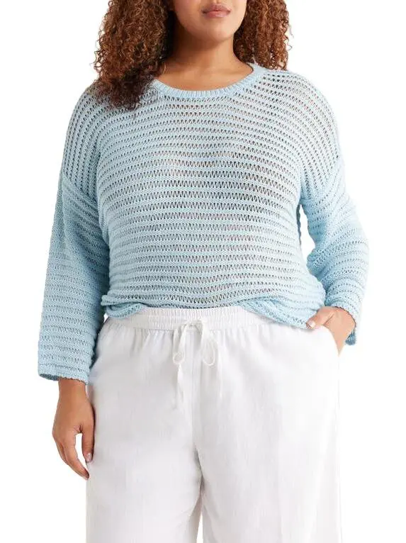 Eileen Fisher Open Stitch Organic Cotton Sweater - Pale Sky