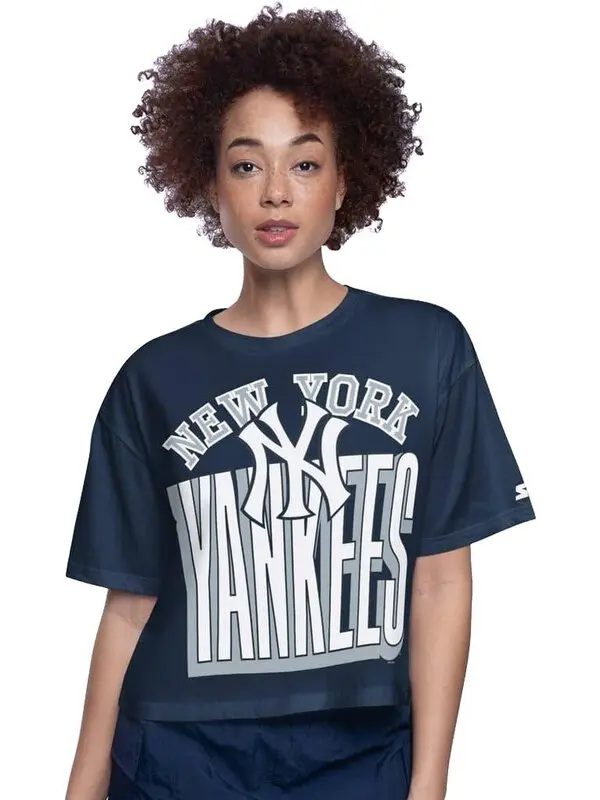 STARTER New York Yankees Play The Ball Boxy Cropped T-shirt - Navy
