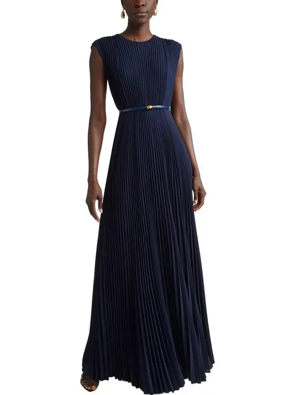 St. John Emery Pleated Crepe Gown - Navy