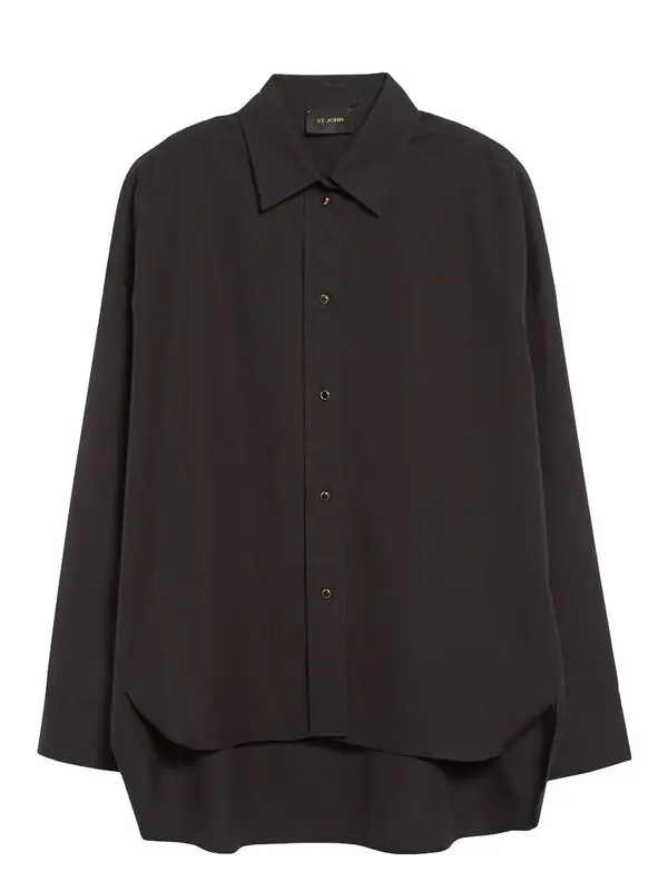 St. John Cotton Poplin Button-up Shirt - Black