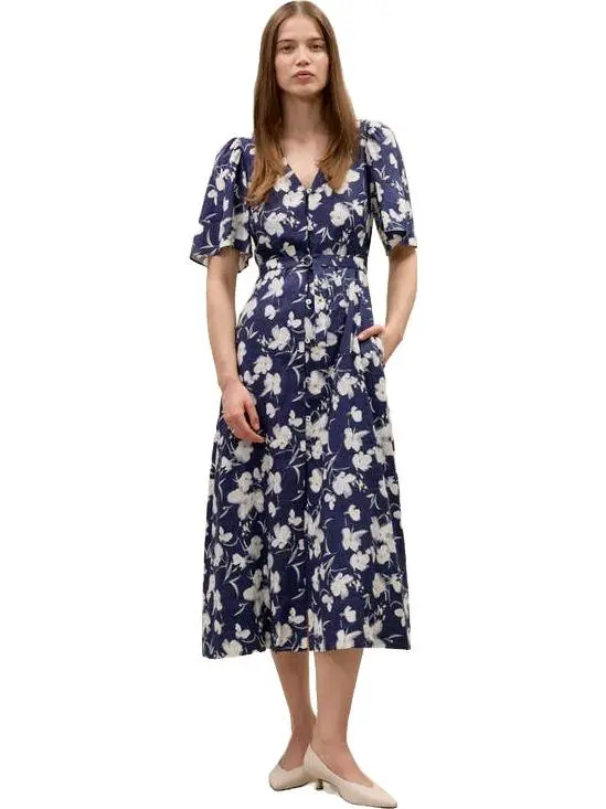 Rebecca Taylor Bea Linen Maxi Dress - Navy Combo