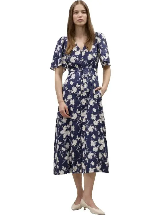 Rebecca Taylor Bea Linen Maxi Dress - Navy Combo